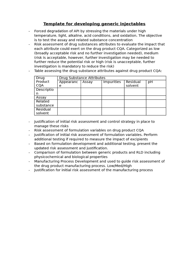 Template For Developing Generic Injectables | PDF