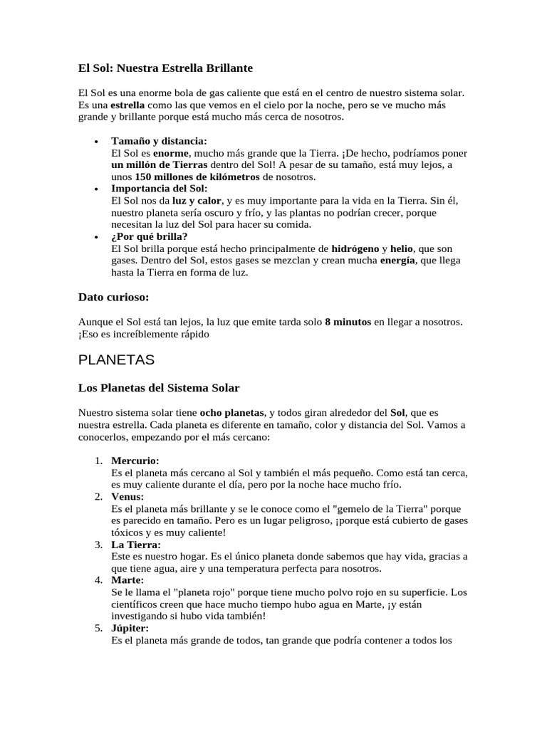 El Sol y los Planetas del Sistema Solar | PDF | Dom | Sistema solar