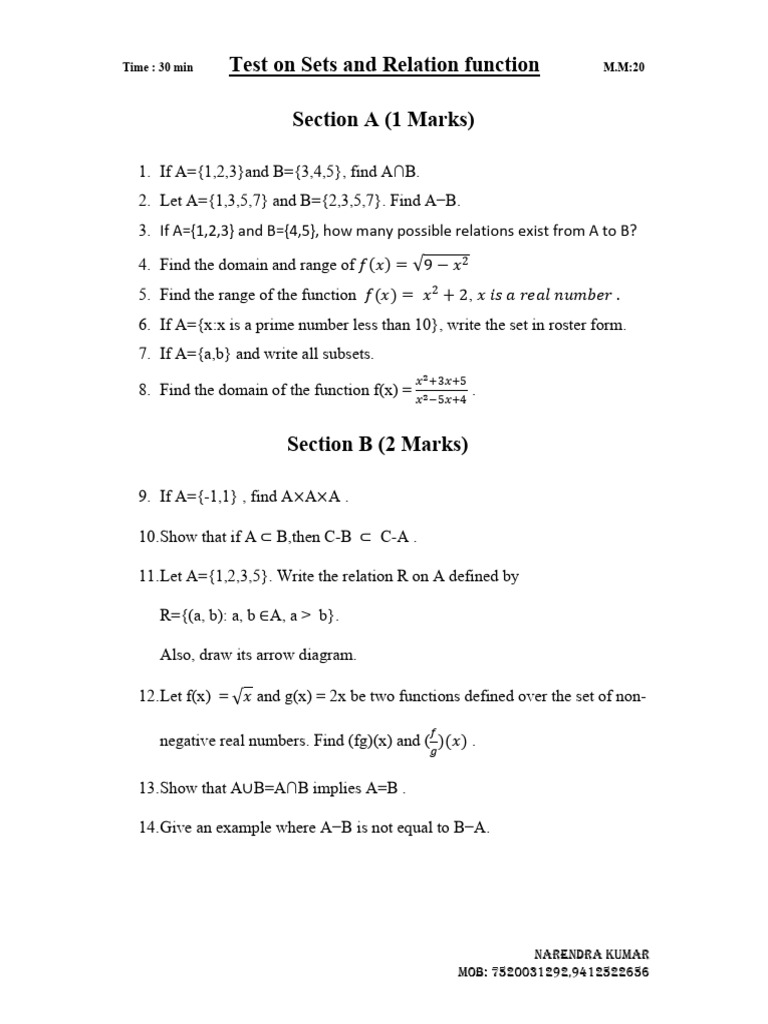 Sets and Relations Test Questions | PDF
