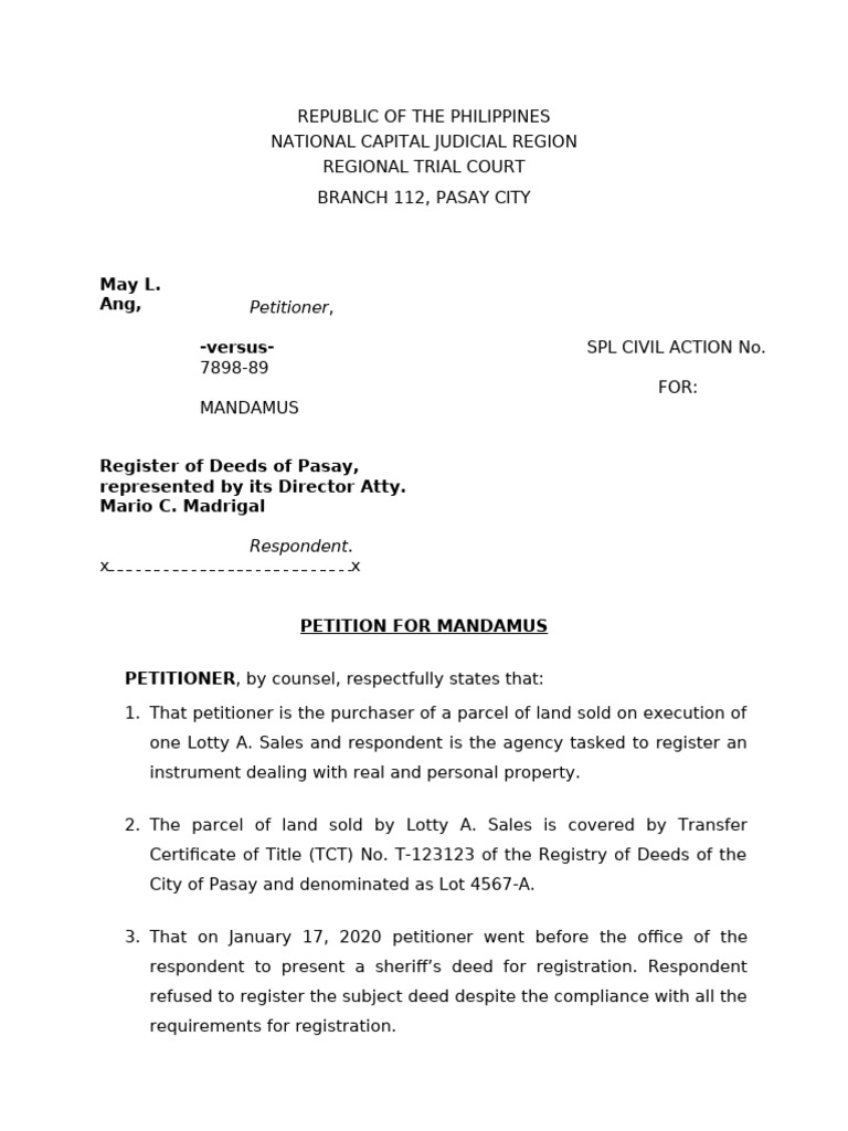 Petition for Mandamus | PDF | Affidavit | Mandamus