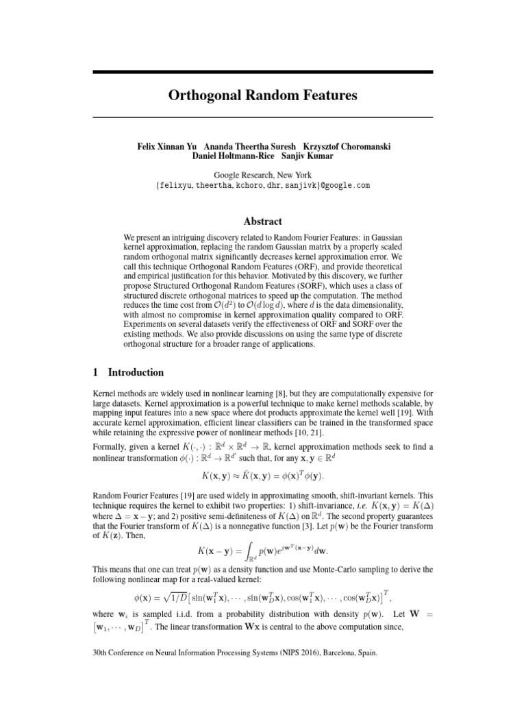 NIPS-2016-orthogonal-random-features-Paper | PDF | Matrix (Mathematics ...