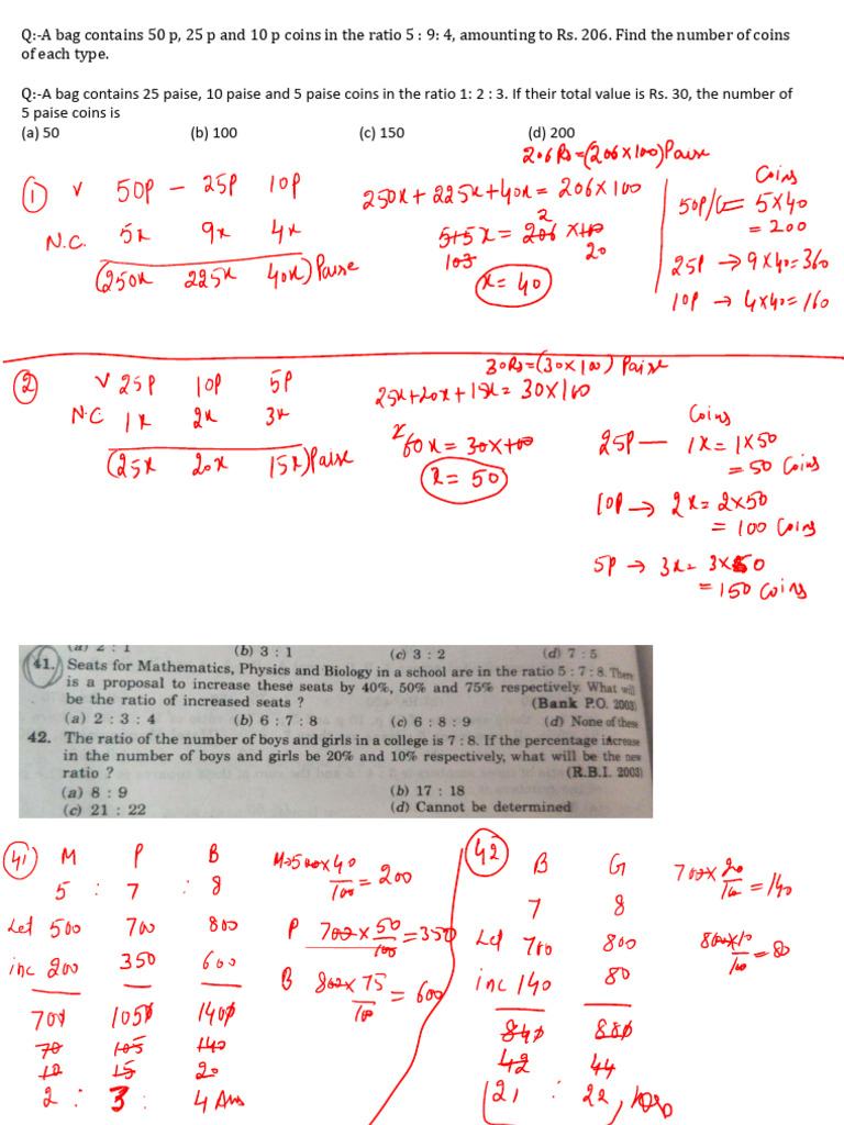 Coin Ratio Problems and Solutions | PDF