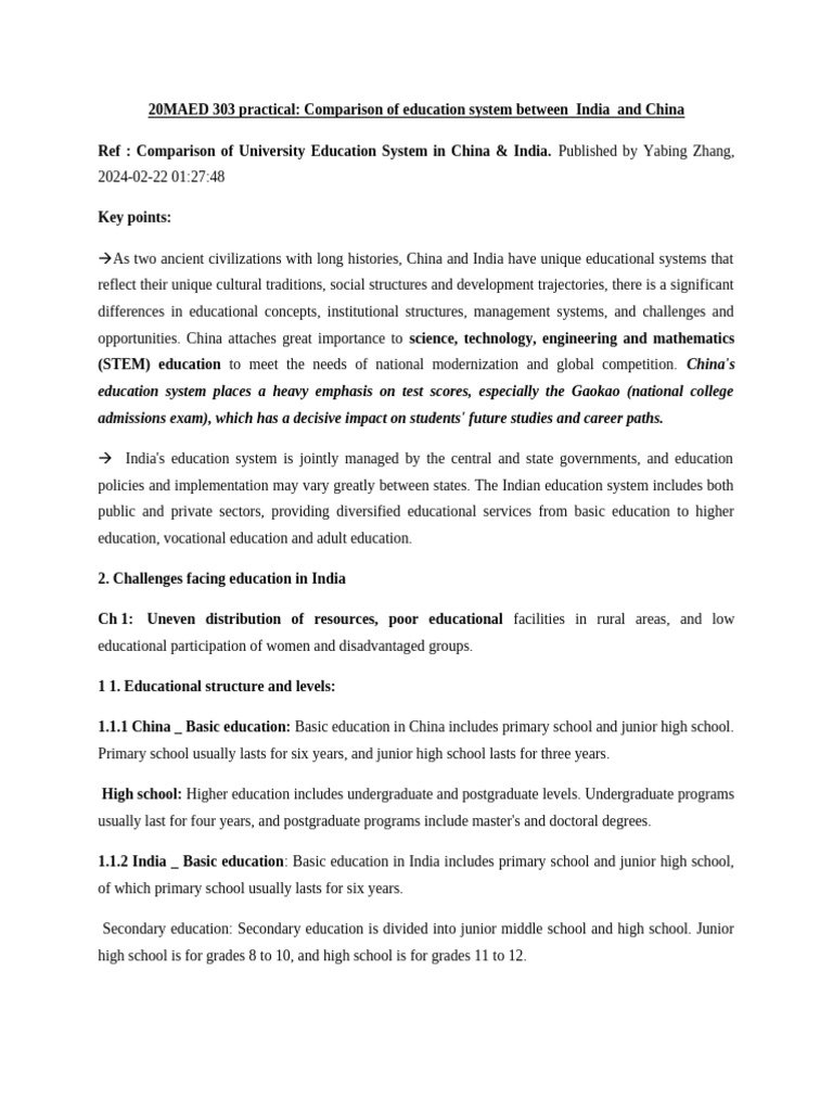 India vs China Education System Comparison | PDF | Preschool ...