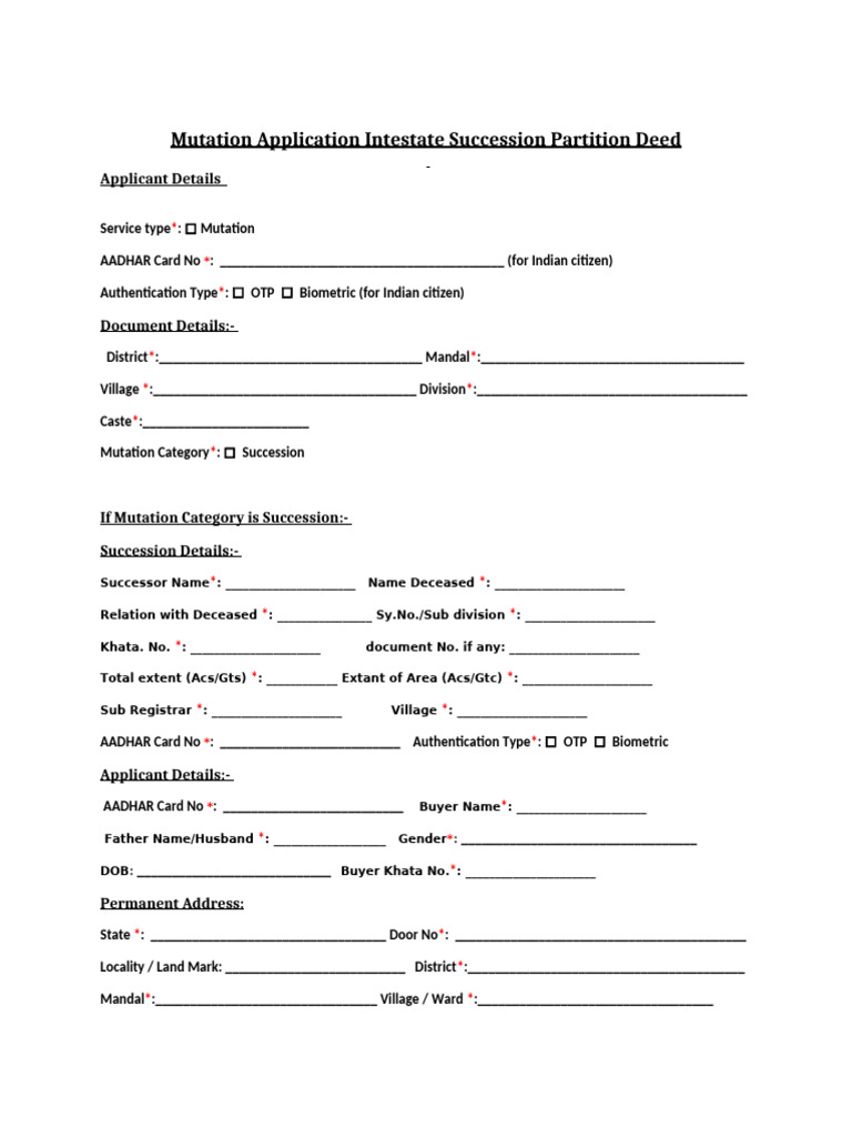 Mutation Application for Succession Deed | PDF | Computer Access ...
