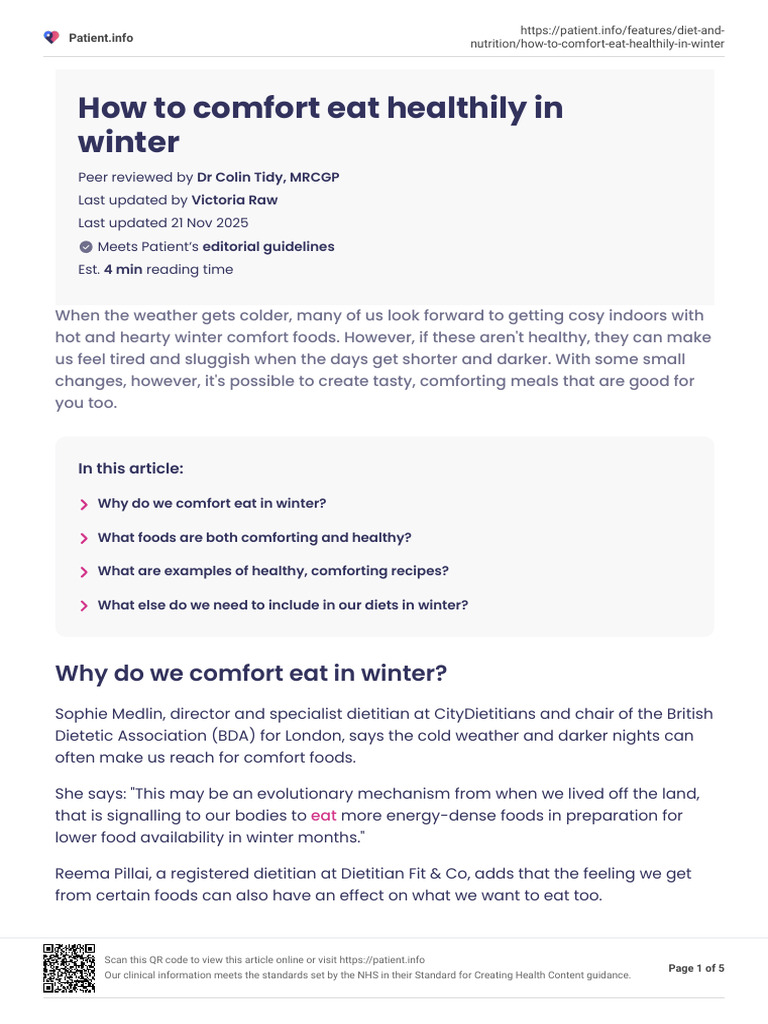 Patient - How to Comfort Eat Healthily in Winter | PDF | Dietitian ...
