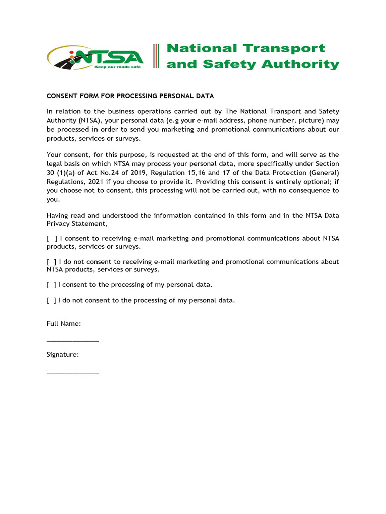 NTSA Data Subject Consent Form | PDF