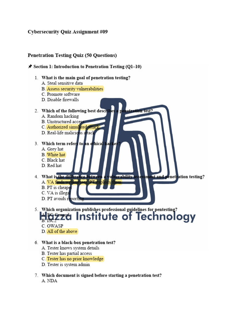 Penetration Testing Quiz: 50 Questions | PDF | Penetration Test | White ...