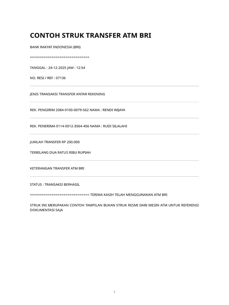 Template Resi Pembayaran Bri | PDF