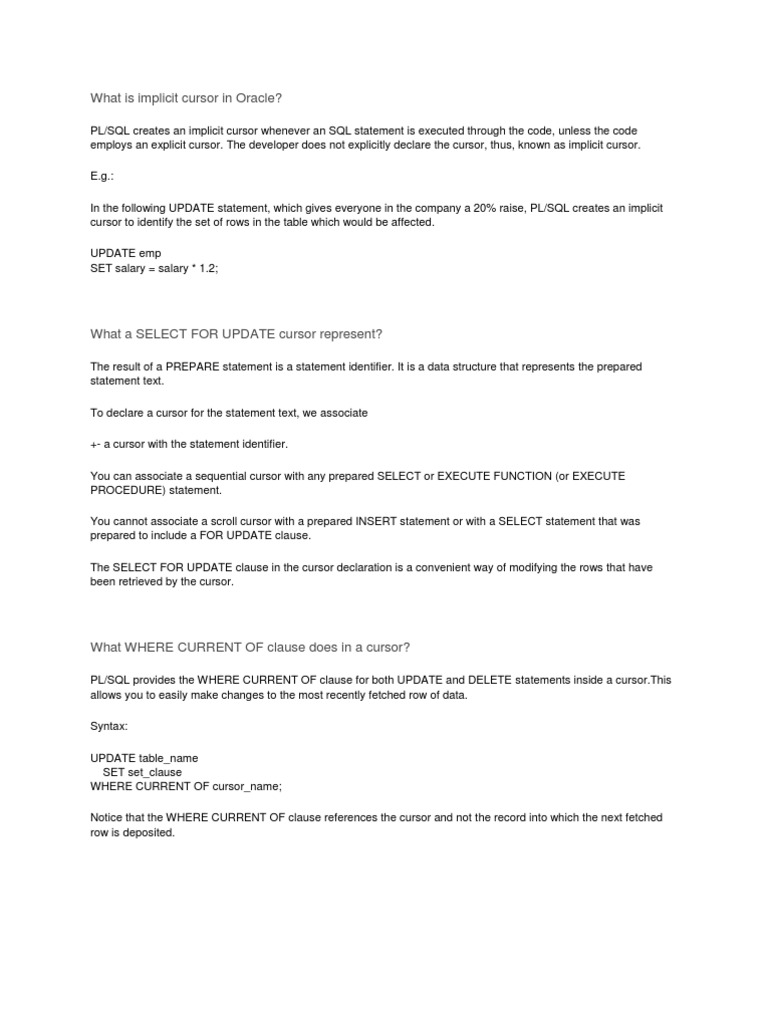 What Is Implicit Cursor in Oracle | PDF | Pl/Sql | Sql
