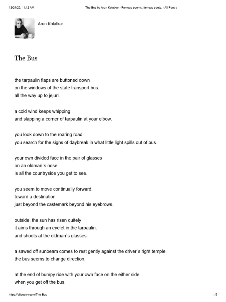 The Bus by Arun Kolatkar - Famous Poems, Famous Poets. - All Poetry ...