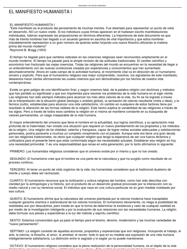 Manifiesto Humanista I | PDF | Humanismo | Vida