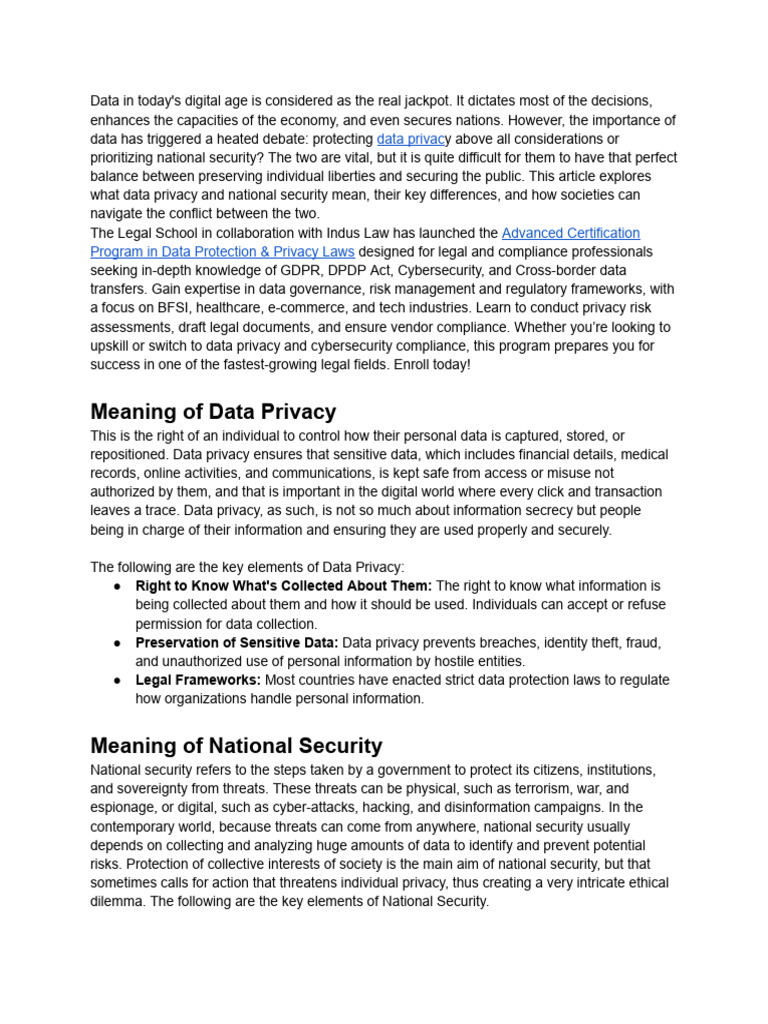 Data Privacy vs. National Security Explained | PDF | Computer Security ...