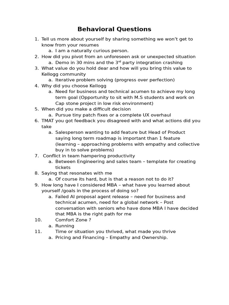 Behavioral Questions | PDF