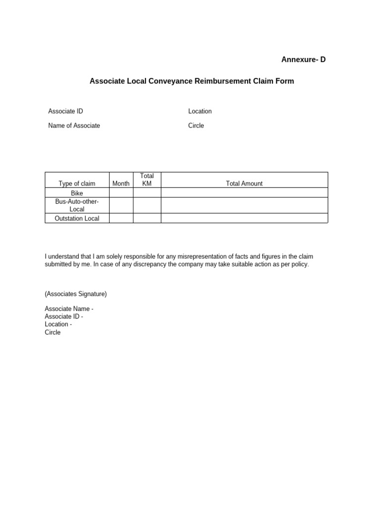 Annexure-D - New Local CLaim Format | PDF