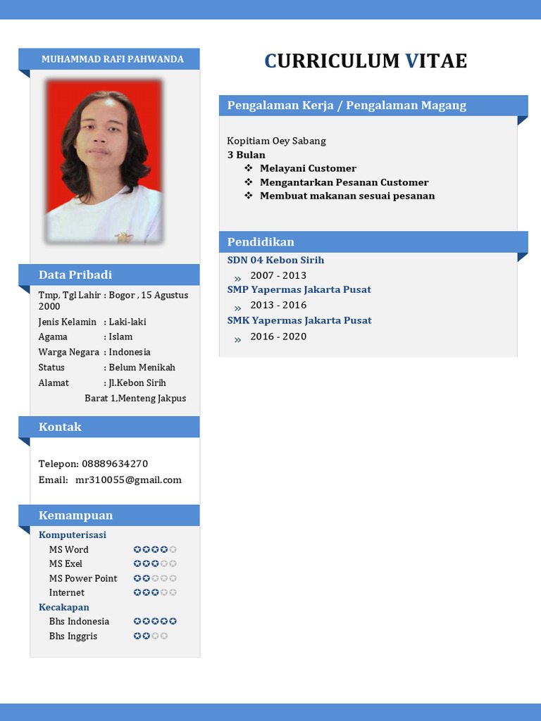 CV & Lamaran Muhammad Rafi P | PDF