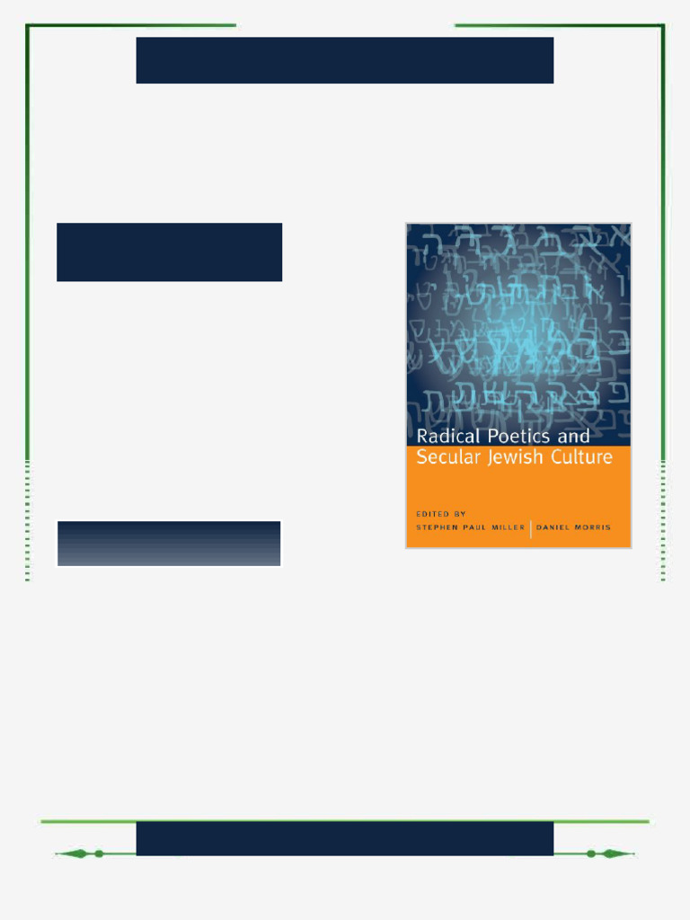 Radical Poetics and Secular Jewish Culture 1st Edition Stephen Paul ...