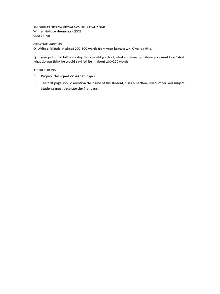 Class 7 Holiday Homework | PDF