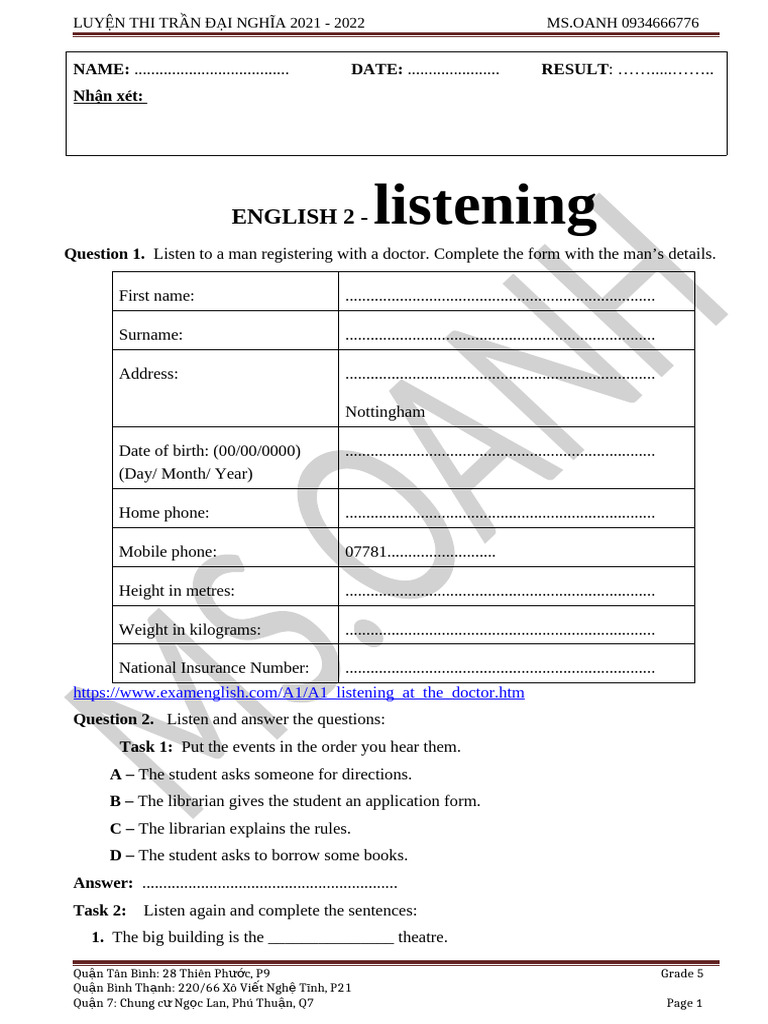 Gr5 - English 2 - Listening ANS | PDF | Chess | Chess Theory