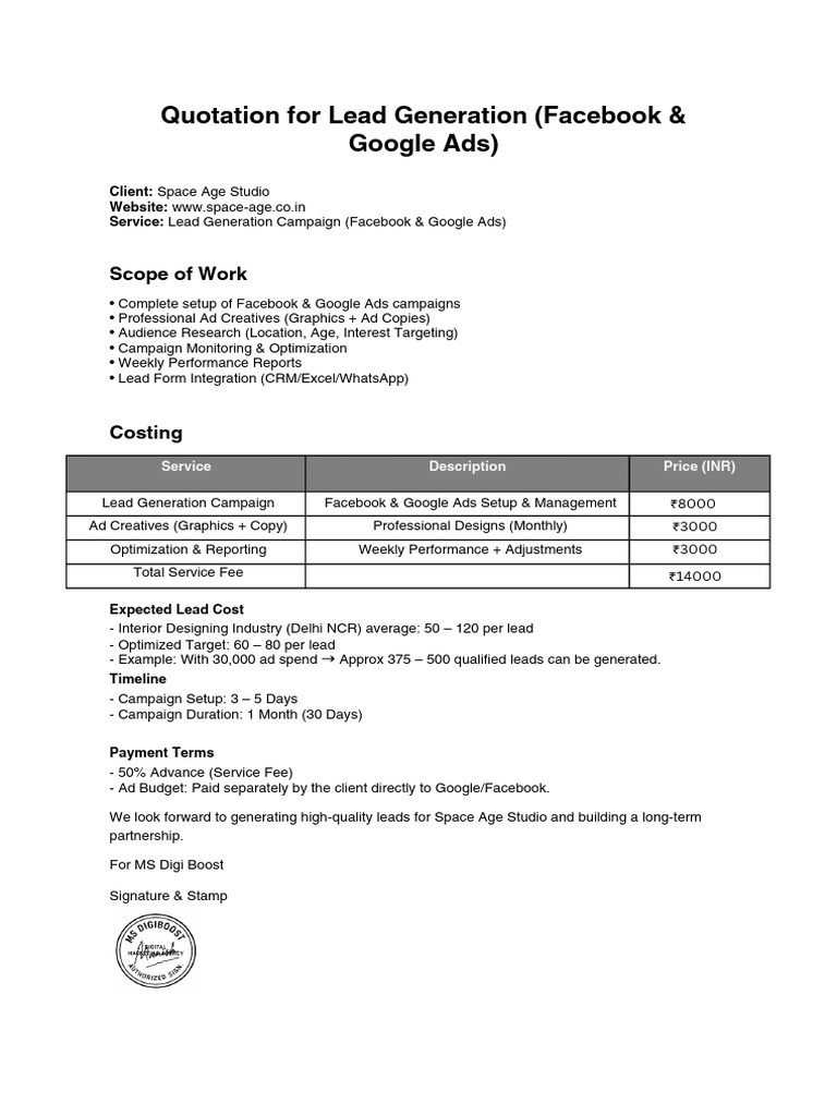 Quotation Space Age Studio | PDF