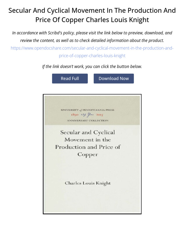 Secular and Cyclical Movement in the Production and Price of Copper ...