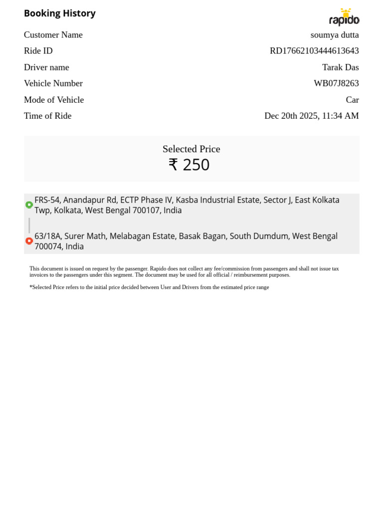 Cab Receipt 20 Ruby Maity | PDF