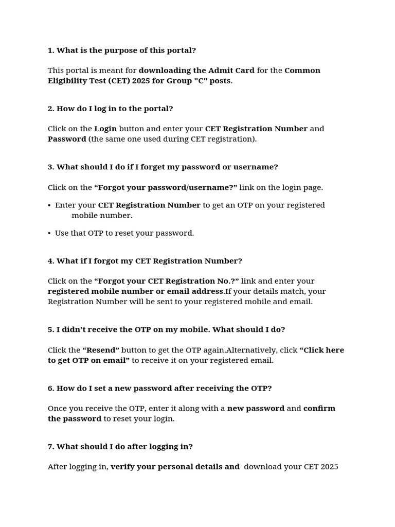 CET Admit Card FAQs (3) | PDF