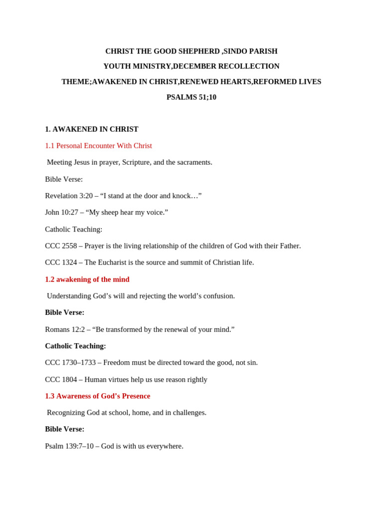 SINDO RECOLLECTION 2025 | PDF | Catholic Church | Fruit Of The Holy Spirit