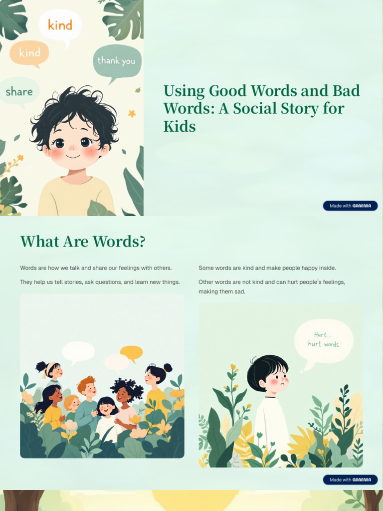 Using Good Words and Bad Words a Social Story for Kids | PDF