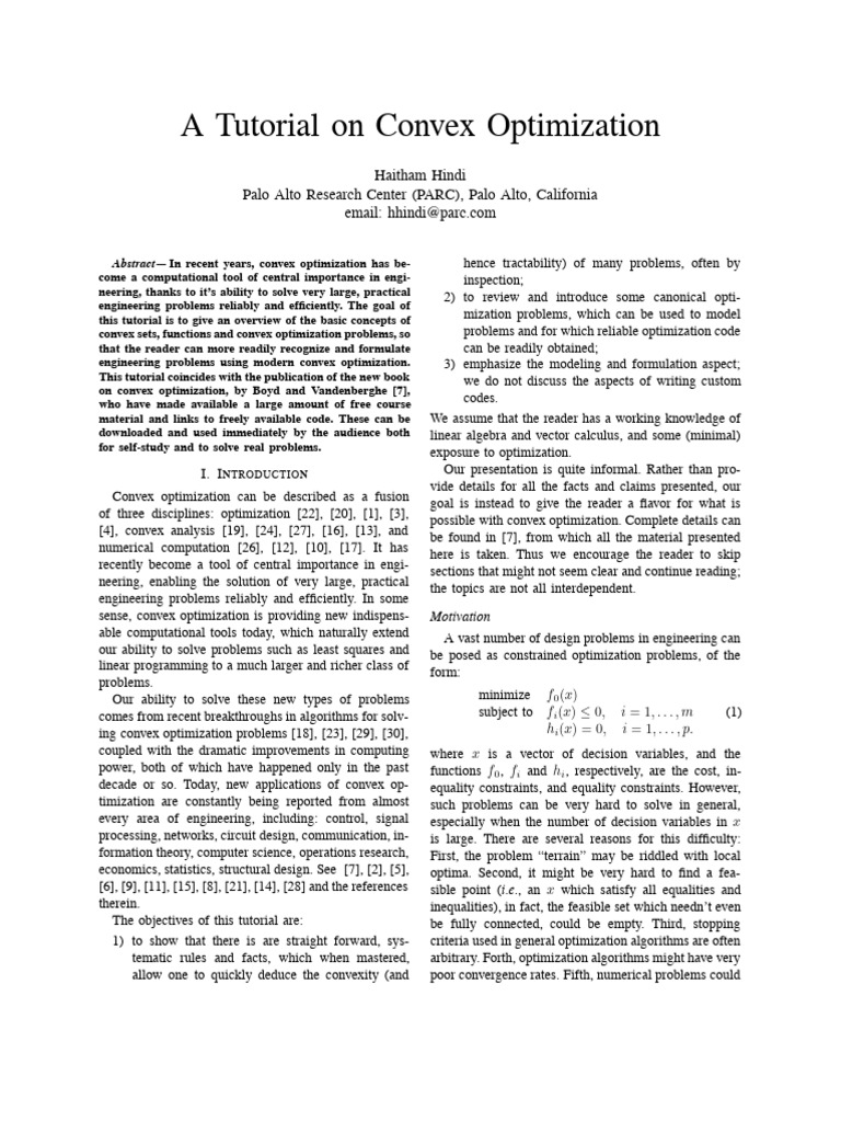A Tutorial on Convex Optimization I. General | PDF | Mathematical ...