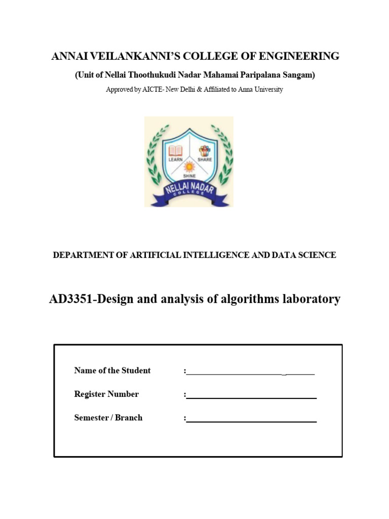 Daa Lab Printout | PDF | Theoretical Computer Science | Algorithms And Data Structures
