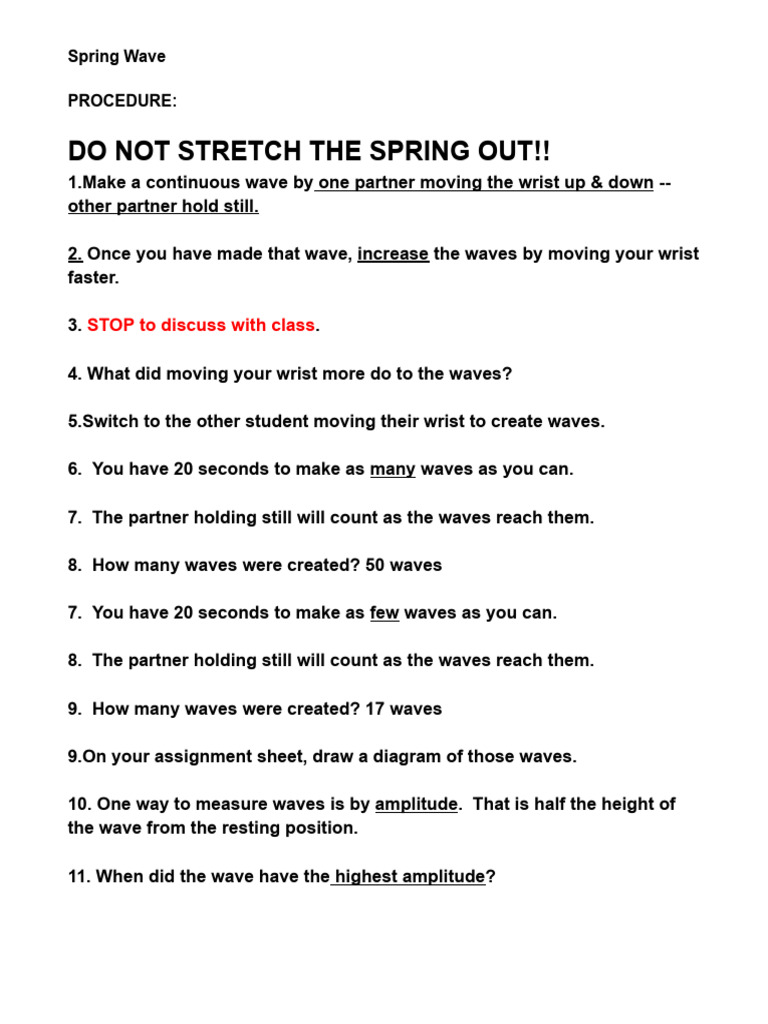 Spring Wave Experiment Procedure | PDF