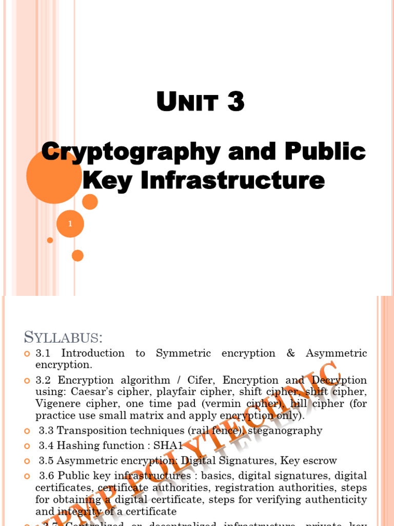 Unit 3 Cryptography and Public Key Infrastructure | PDF | Cipher | Encryption