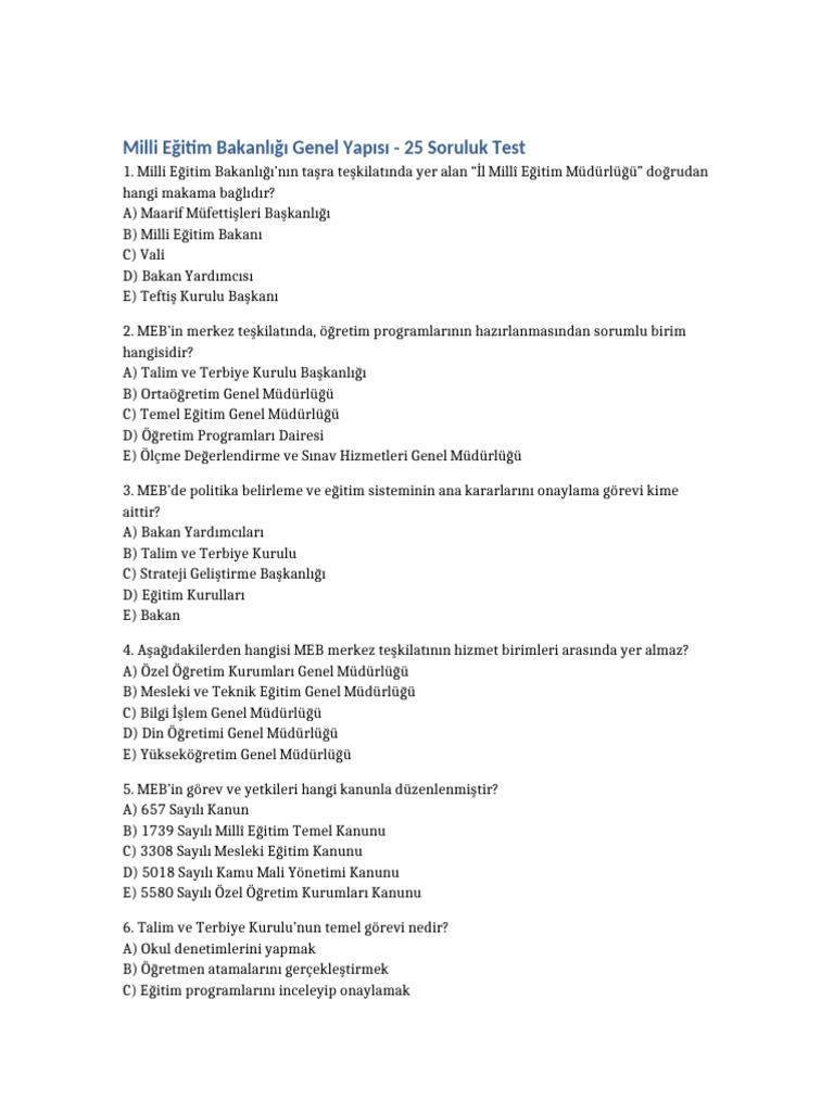 MEB Genel Yapısı Test | PDF