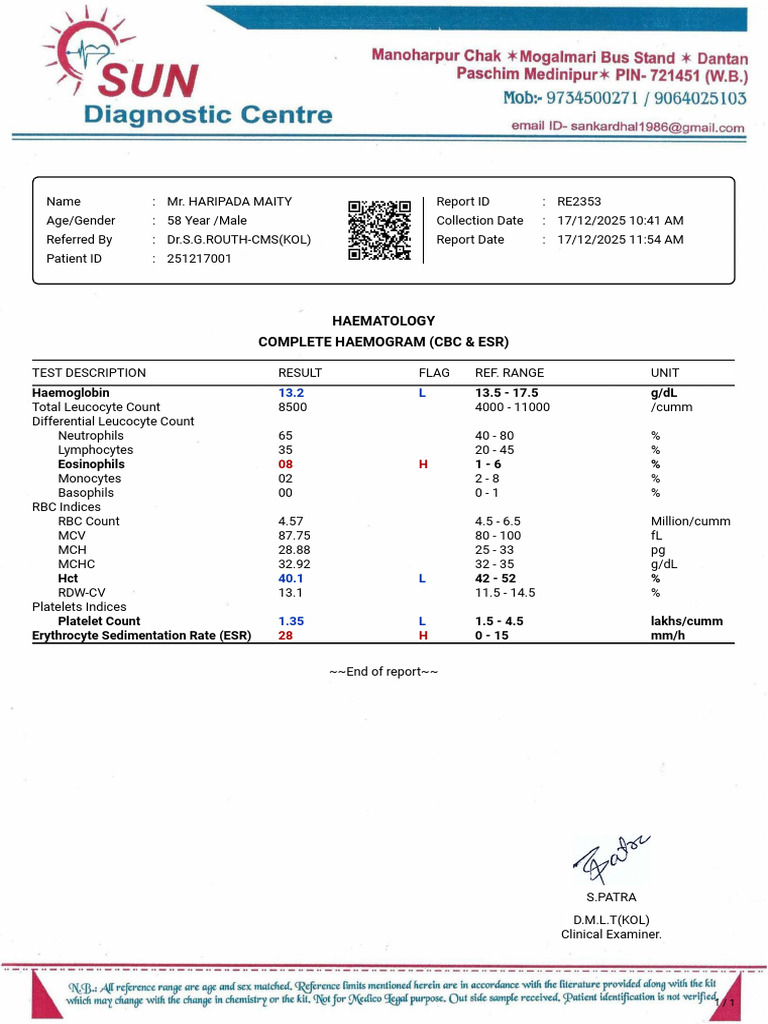 Complete Blood Test Report for Mr. Maity | PDF | White Blood Cell ...