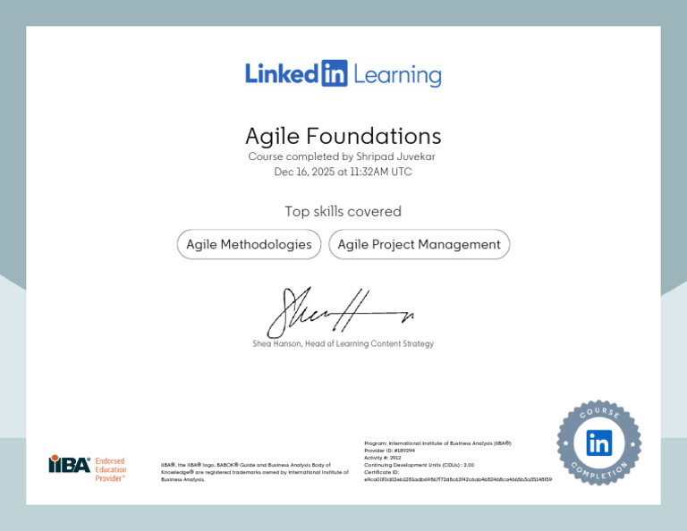 CertificateOfCompletion Agile Foundations | PDF