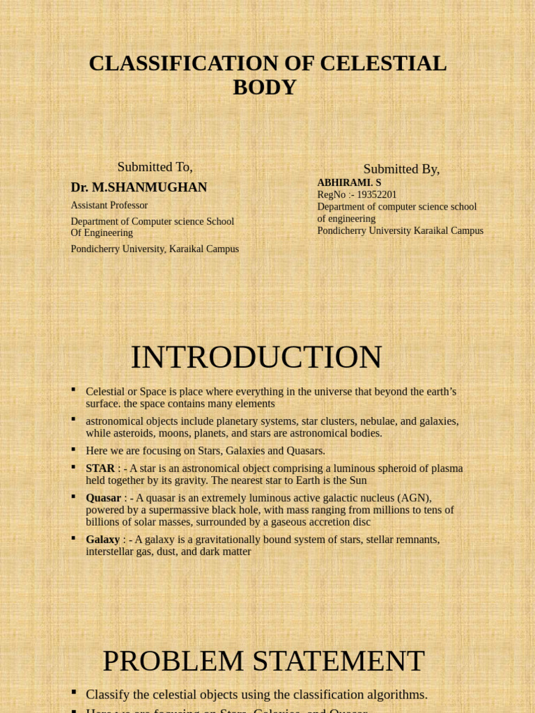 Classification of Celestial Body | PDF | Stars | Galaxy