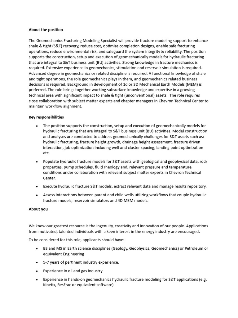 Geomechanics Fracturing Modeling Specialist | PDF | Petroleum Reservoir