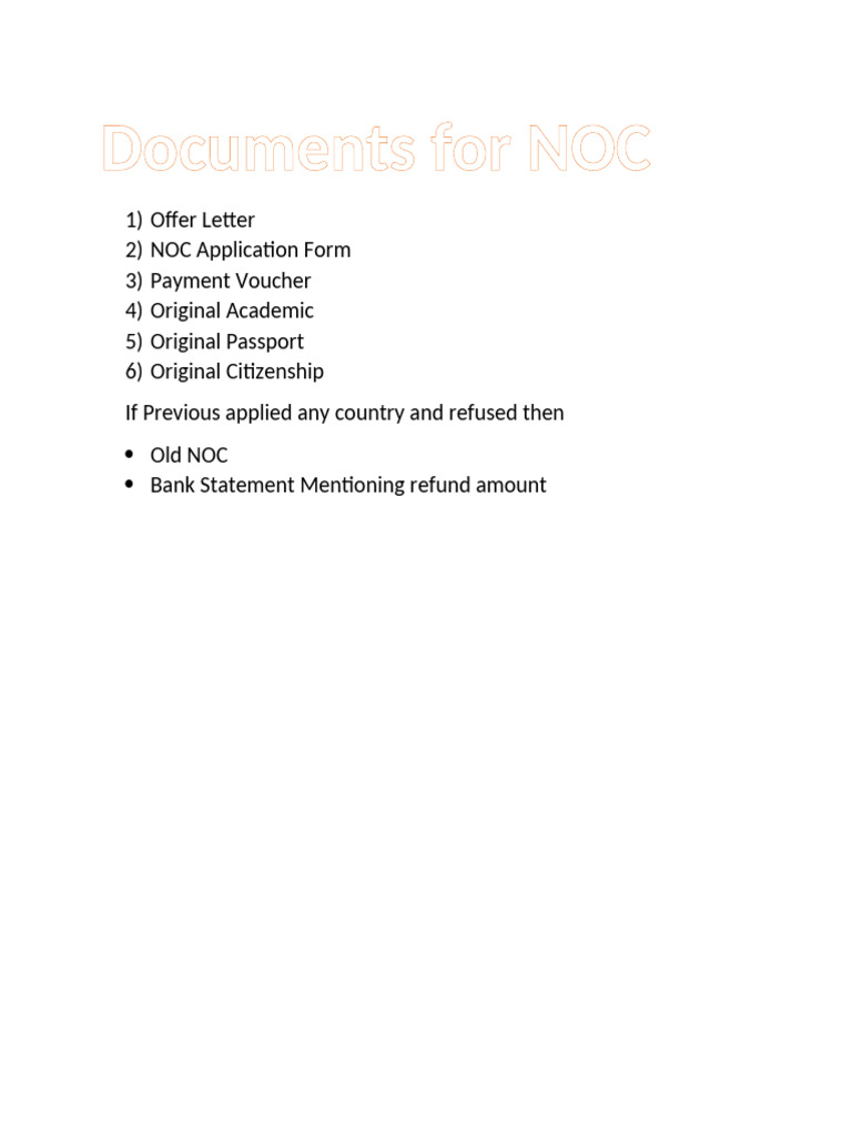 NOC Application Document Checklist | PDF