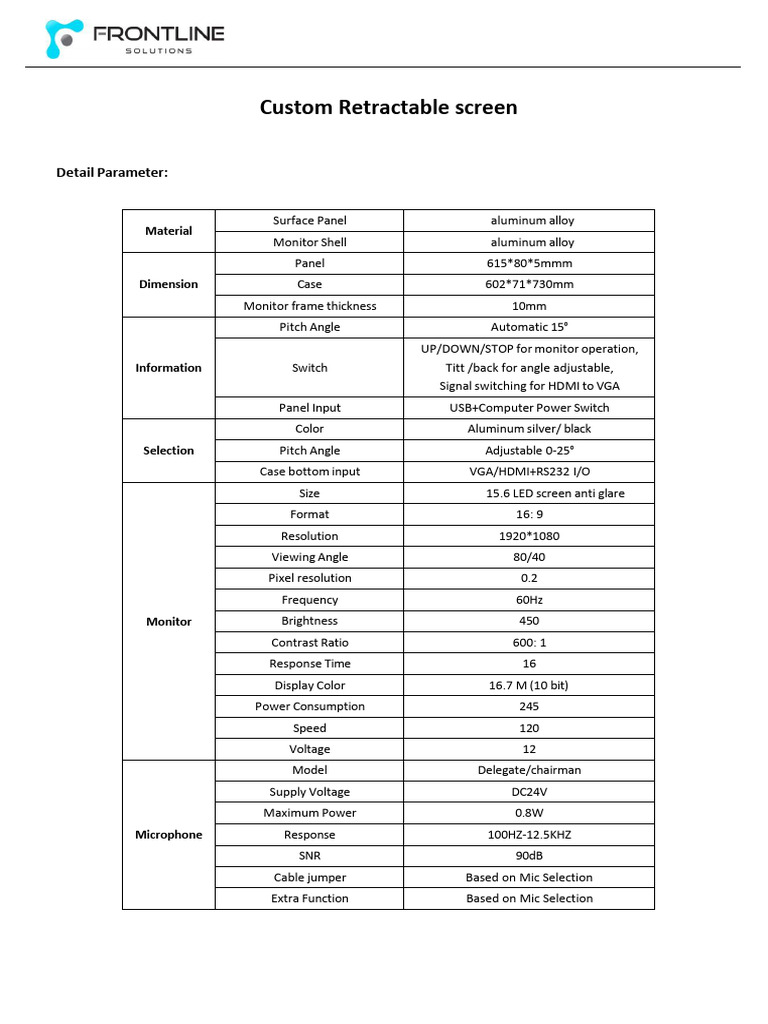 15 Motorized Screen Datasheet | PDF | Computer Monitor | Microphone