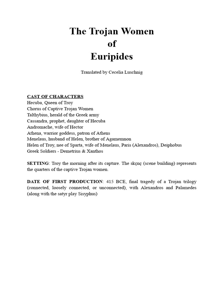 The Trojan Women Final | PDF | Paris (Mythology) | Cassandra