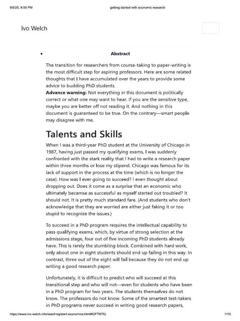 Getting Started With Economic Research | PDF