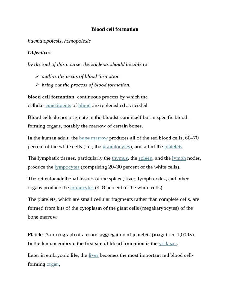 Blood Formation 1 | PDF