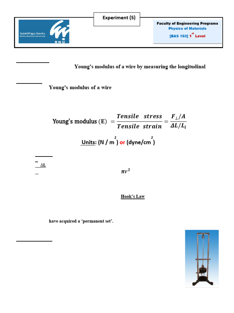 Young's Modulus for Wire Exp (1) | PDF | Young's Modulus | Elasticity ...