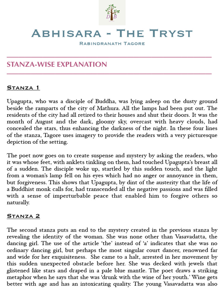 Abhisara - The Tryst Rabindranath Tagore- Full Explanation | PDF ...