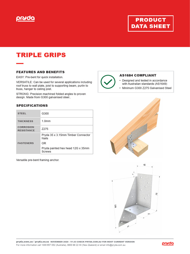 Triple Grips Product Data Sheet | PDF | Truss | Screw