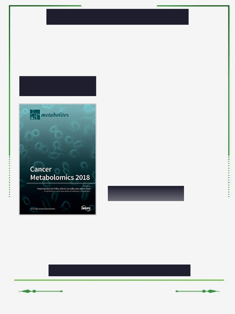 Cancer Metabolomics 2018 Paula Guedes De Pinho Editor Márcia Carvalho ...