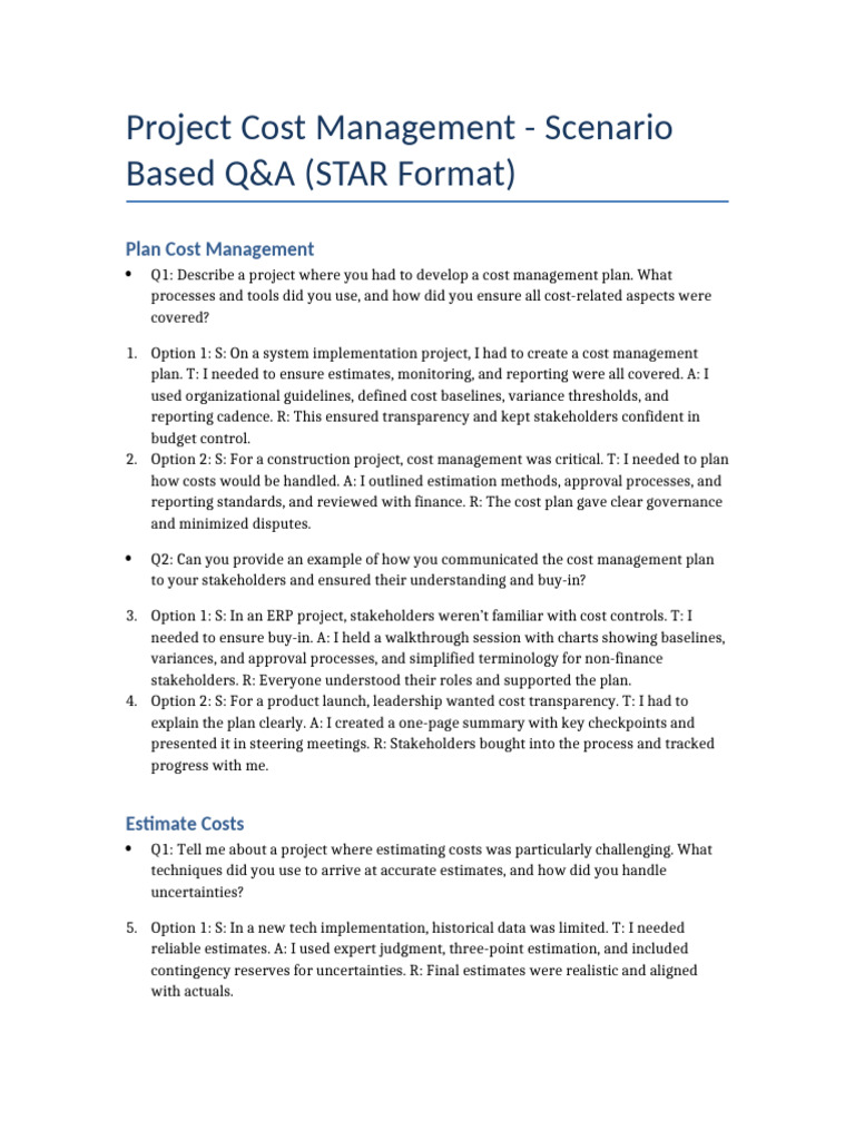Project Cost Management Q&A Guide | PDF | Business