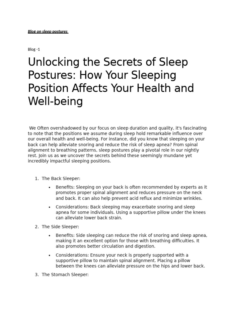 Sleep Postures: Impact on Health | PDF | Sleep | Rapid Eye Movement Sleep