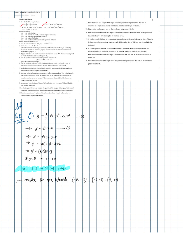 Soln Maxima and Minima v1.1 | PDF