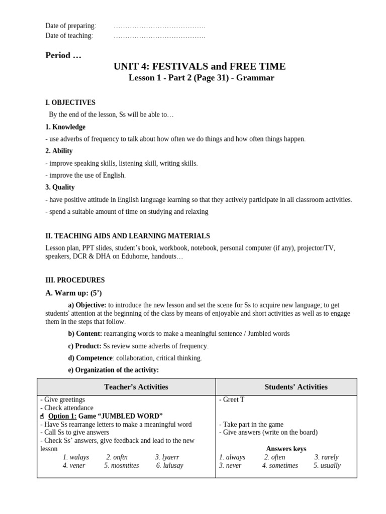 Teaching Adverbs of Frequency Lesson Plan | PDF | Adverb | Communication